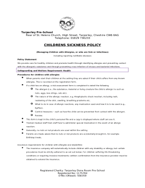 Tarporley Pre-school Sickness Policy Doc Template | pdfFiller