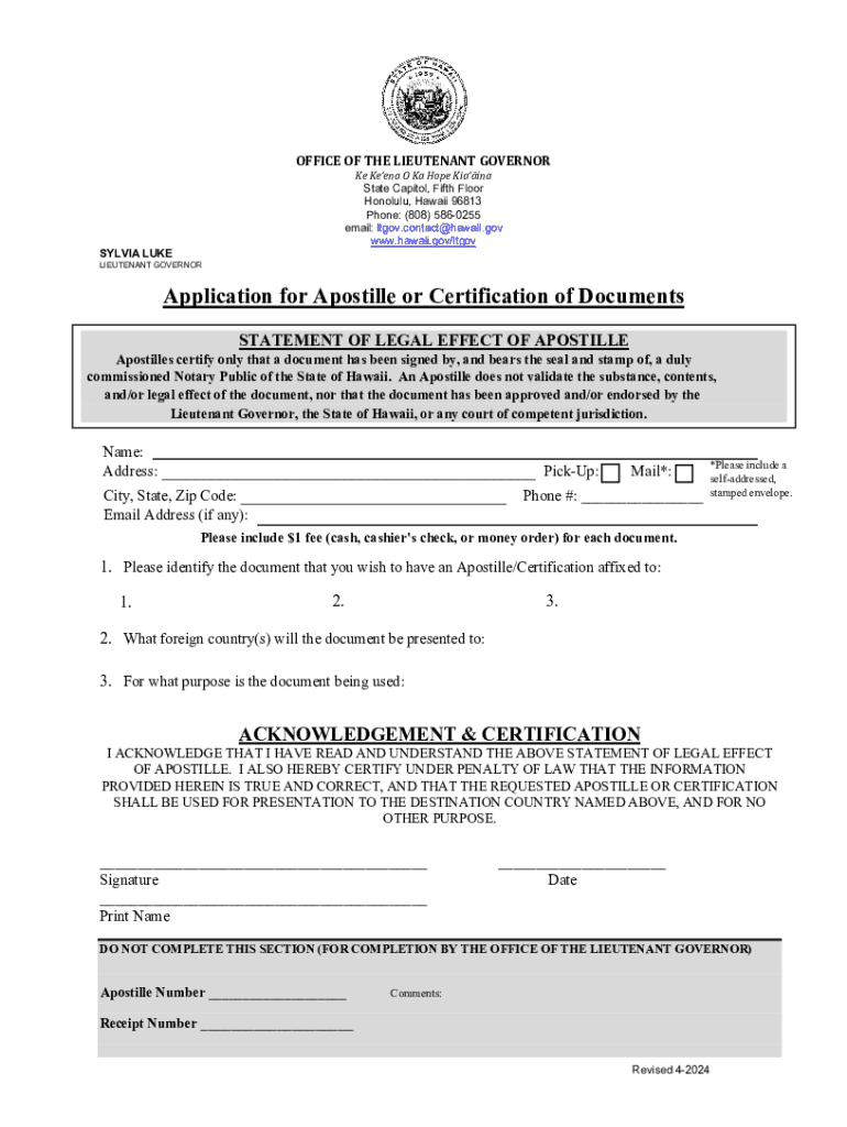 Fillable Online Application for Apostille or Certification of Documents ...