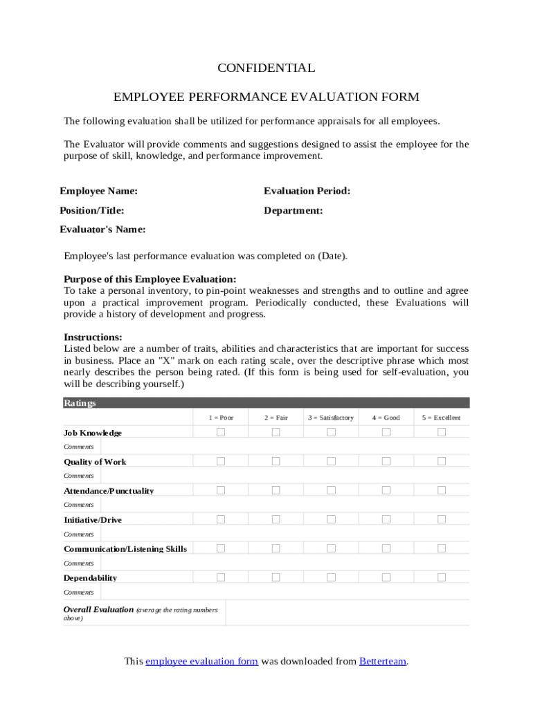 Confidential Employee Perance Evaluation 1.5.16 Doc Template | pdfFiller