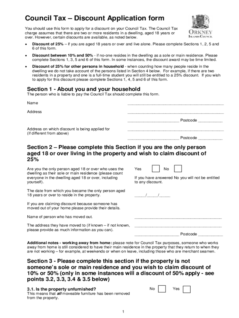 Fillable Online Council Tax - discount application form. Council Tax ...