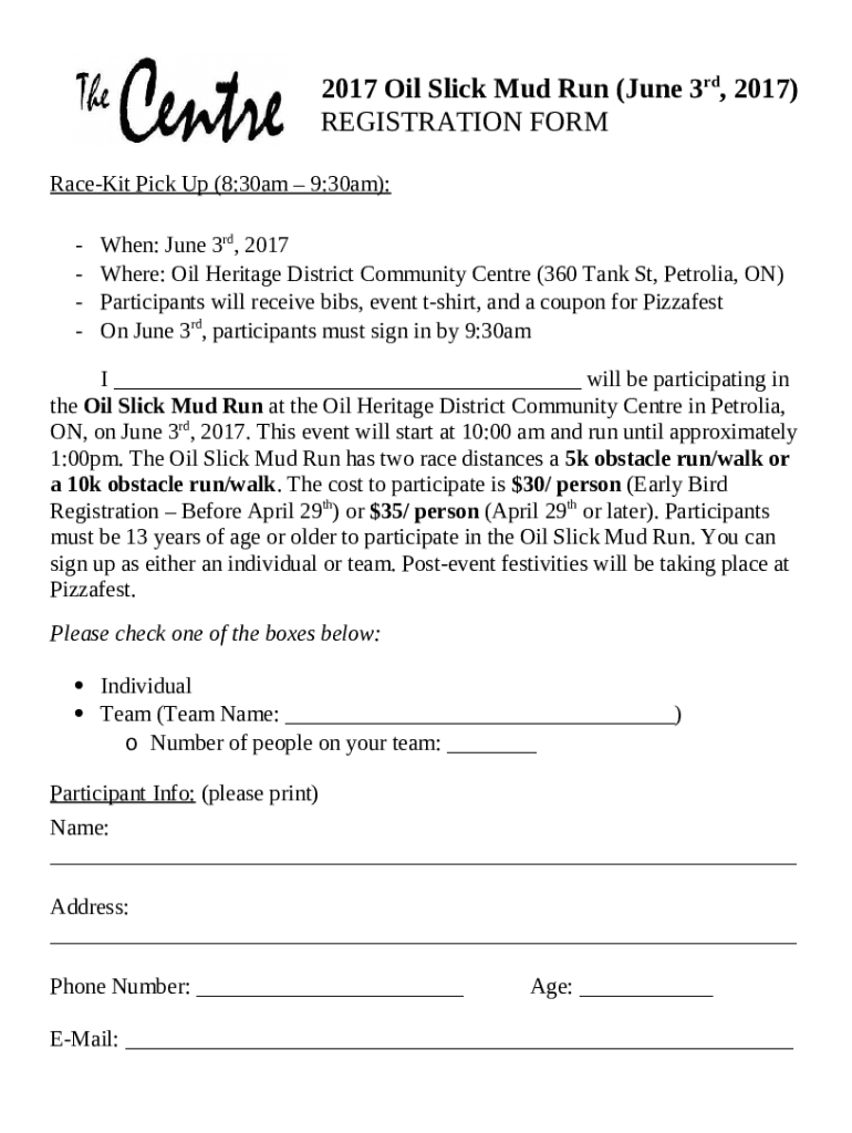 Oil Slick Mud Run Registration and Waiver Doc Template | pdfFiller