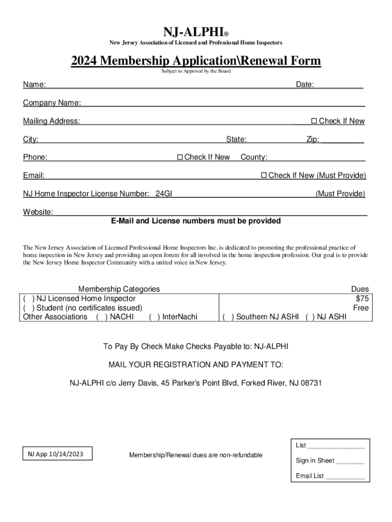 Fillable Online 2024 Nj-alphi Membership Application and Renewal Form Fax Email Print - pdfFiller