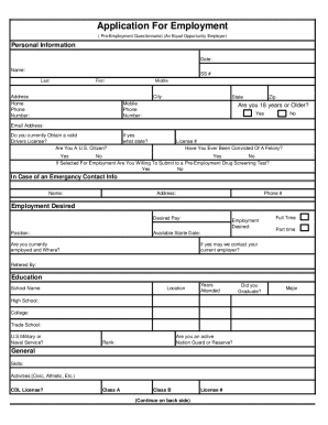 Fillable Online Employment Application Form - 2023 | Equal Opportunity ...