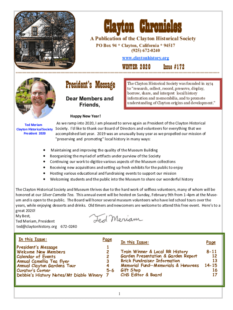 Fillable Online Clayton Chronicles Winter 2020 - a Look Into Local ...