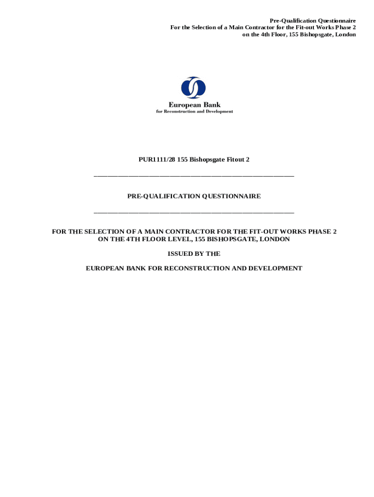 Pur1111/28 Pre-qualification Questionnaire Doc Template | pdfFiller