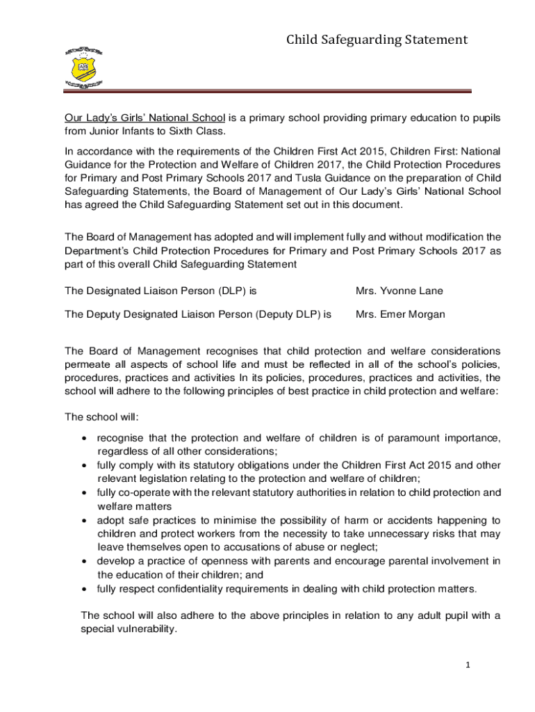 Fillable Online Child Safeguarding StatementOur Lady\'s Abbey Girls ...