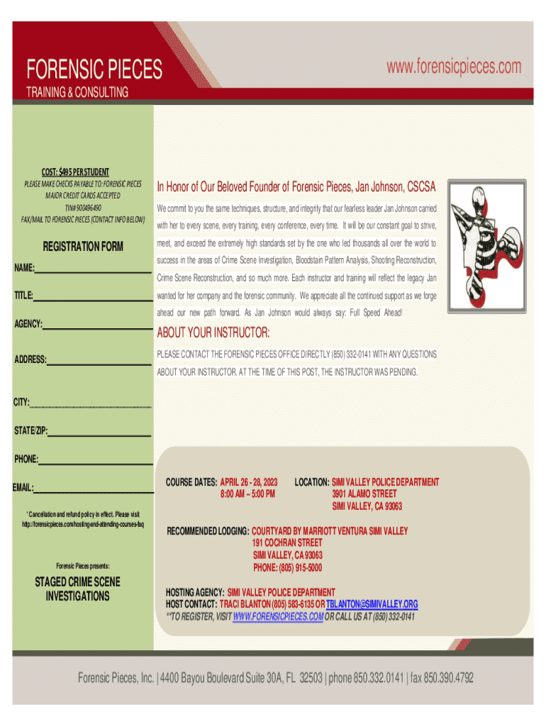 Fillable Online Staged Crime Scene Investigations Training - Forensic Pieces 2023 Fax Email ...