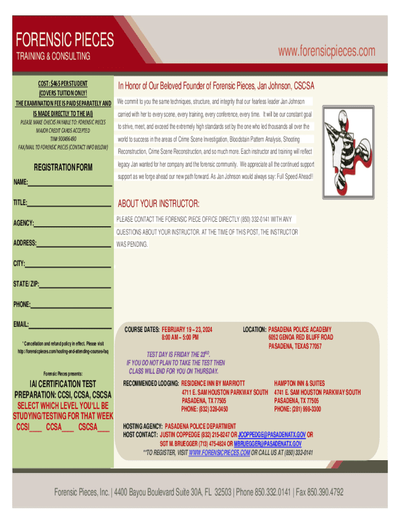 Fillable Online Forensic Pieces Crime Scene Investigation Course 2024 Fax Email Print - pdfFiller