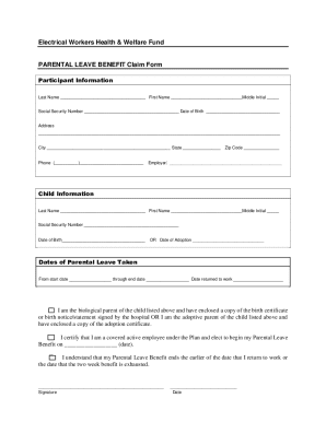 Fillable Online 2023 Parental Leave Benefit Claim Form for Electrical ...