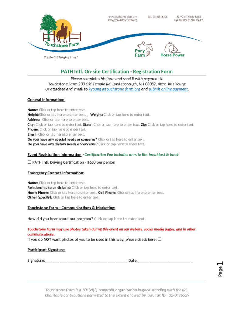 Path Intl. on-site Certification - Registration Doc Template | pdfFiller