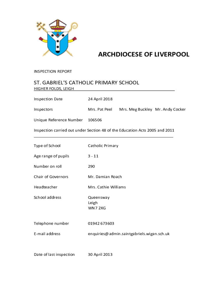 Fillable Online St. Gabriel’s Catholic Primary School Inspection Report ...
