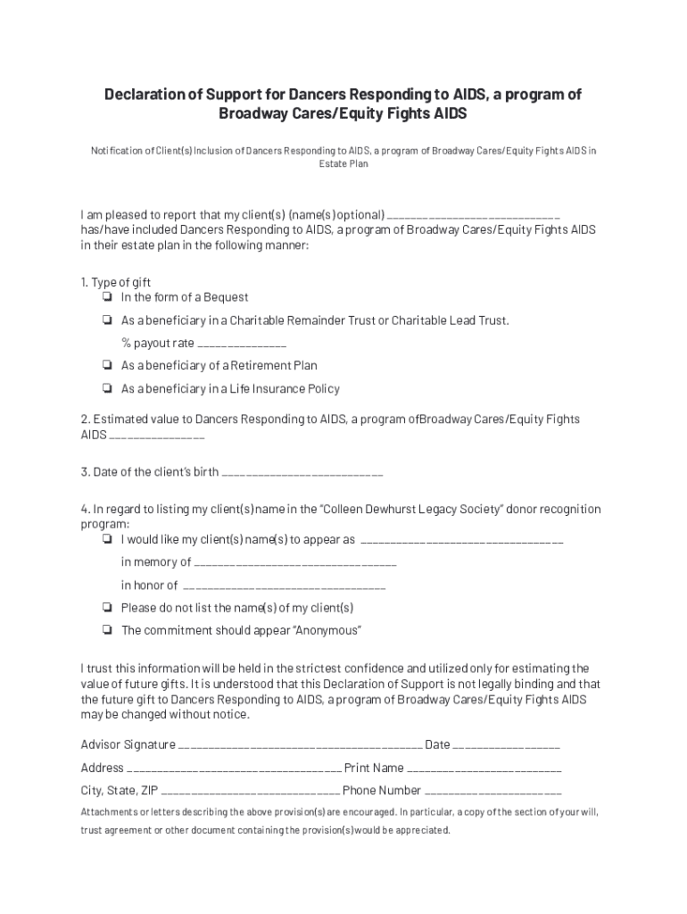 Fillable Online 2023 Declaration of Support for Dancers Responding to ...