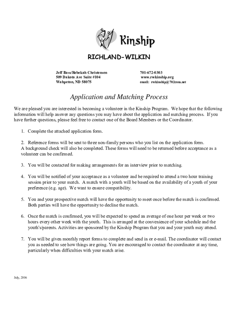 Fillable Online Volunteer Application and Matching Process for Kinship ...