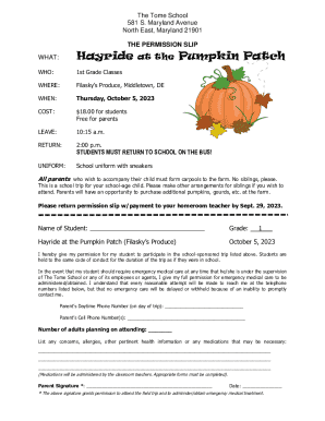 Fillable Online Permission Slip for 1st Grade Hayride at Pumpkin Patch ...