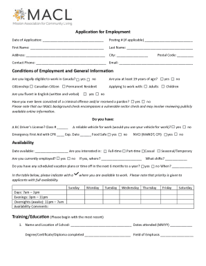 Fillable Online 2023 Employment Application - Mission Association for Community Living Fax Email ...