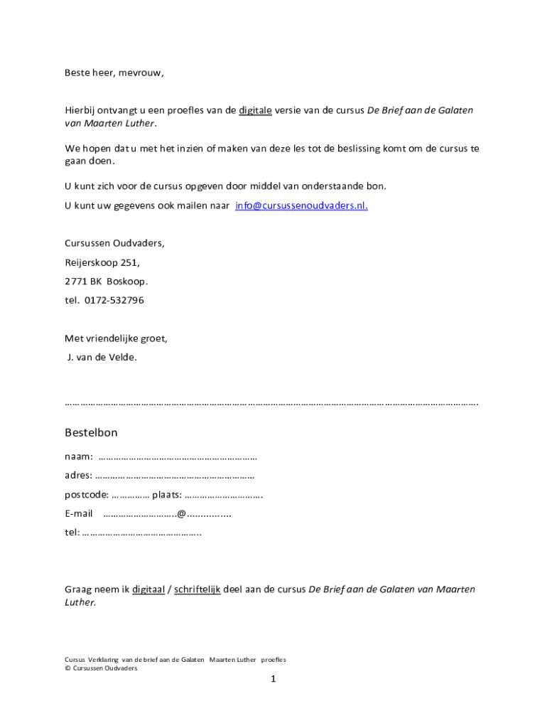 In te vullen online VERKLARING VAN DE BRIEF AAN DE GALATEN (Dutch ...