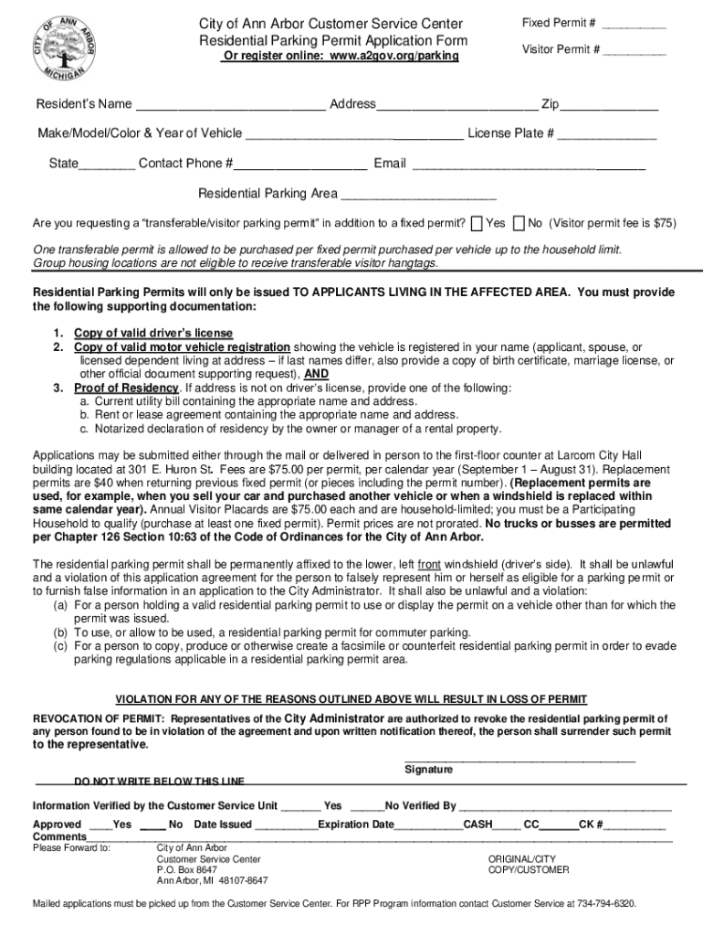 Fillable Online Ann Arbor Residential Parking Permit Application 2023 Fax Email Print - pdfFiller