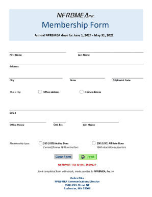 Fillable Online Nfrbmea Membership Form 2024-2025: Join Today for Active & Affiliate Dues Fax ...