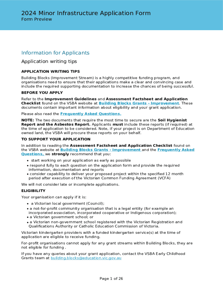 Fillable Online 2024 Minor Infrastructure Application Form - Building ...