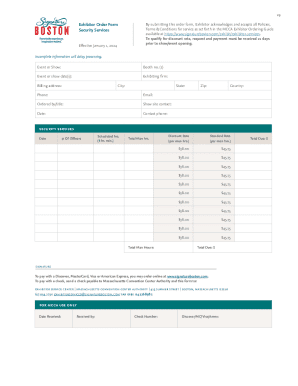 Fillable Online Exhibitor Order Form for Security Services - January ...