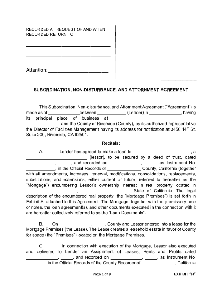 Fillable Online Subordination Non-disturbance Agreement 2023 - Riverside County Fax Email Print ...