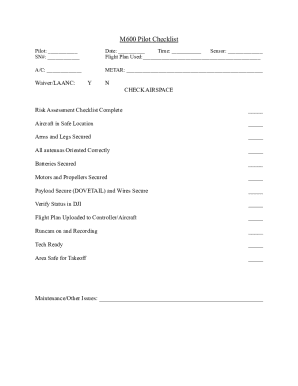 Fillable Online M600 Pilot Checklist 2023 - Pre-flight Safety ...