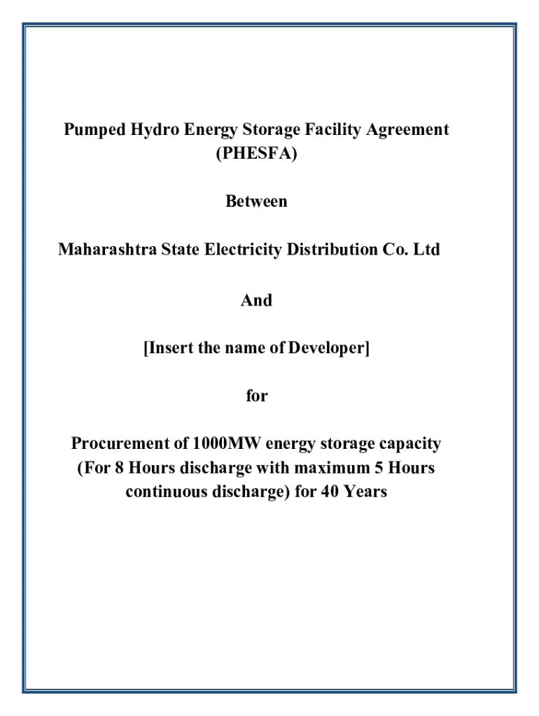 Fillable Online Pumped Hydro Energy Storage Facility Agreement Fax ...