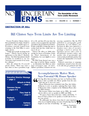 Fillable Online Term Limits Movement Newsletter - July 2003 Insights ...