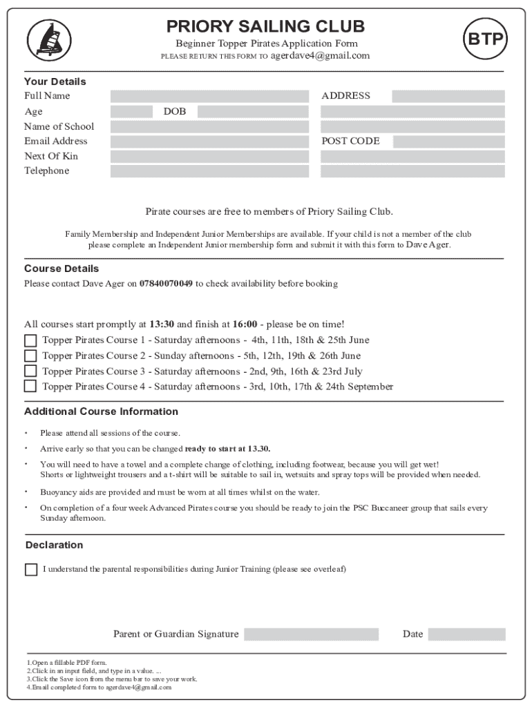 Fillable Online PSC-Beginner-Topper-Pirates-Form.pdf Fax Email Print ...