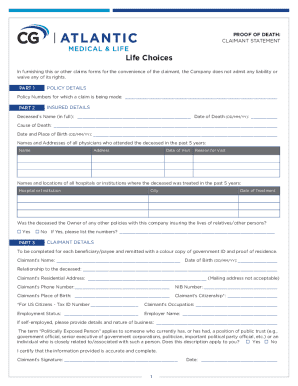 Fillable Online Proof of Death Claimant Statement 2023 - Life Choices ...
