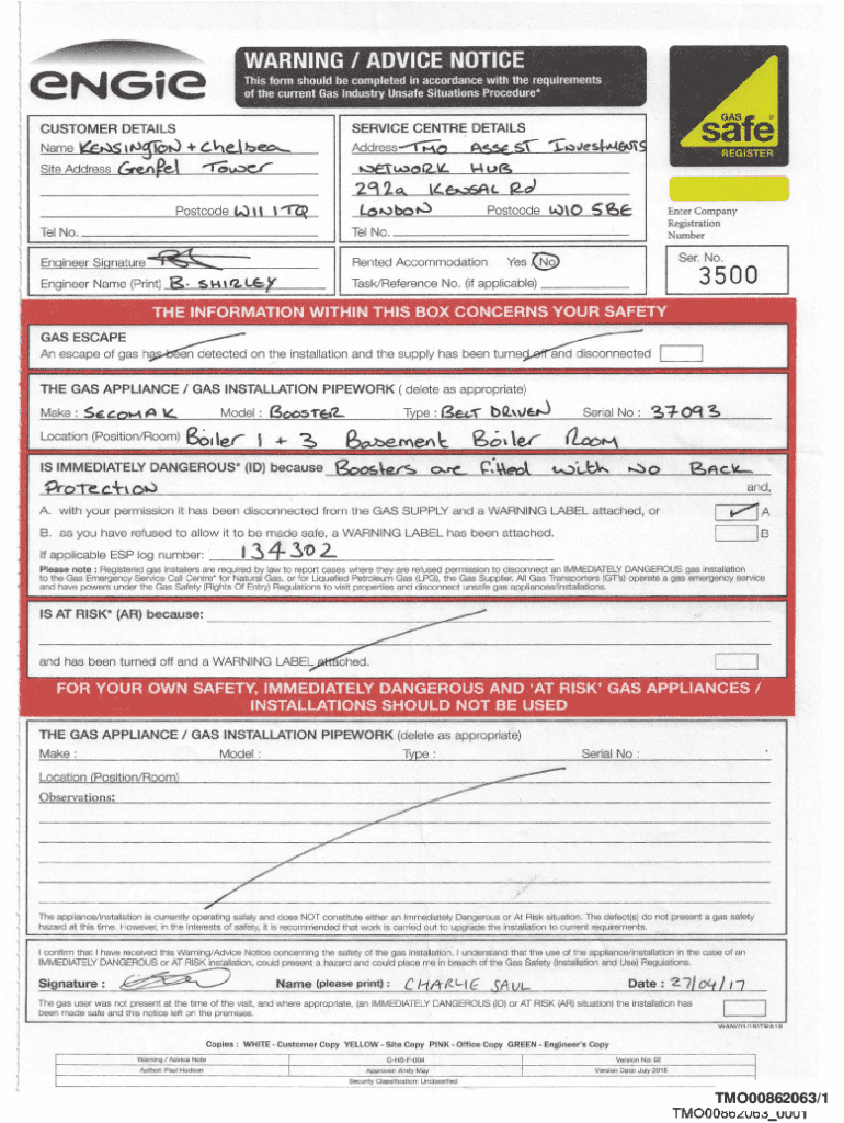 Fillable Online Gas Safety Warning Notice - Immediate Danger 2015 Fax ...
