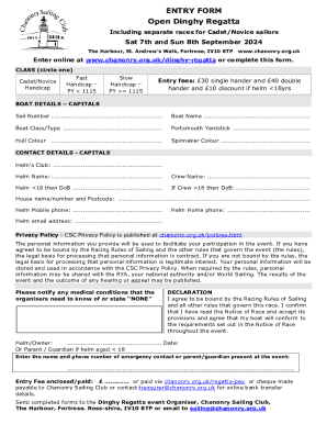 Fillable Online Open Dinghy Regatta Entry Form 2024 - Chanonry Sailing ...