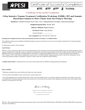 Fillable Online 2019 Trauma Treatment Certification Workshop: Emdr, Cbt ...