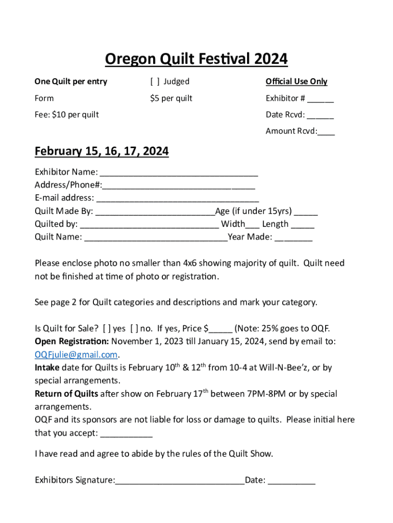 Fillable Online Oregon Quilt Festival 2024 - Entry Form and Guidelines Fax Email Print - pdfFiller
