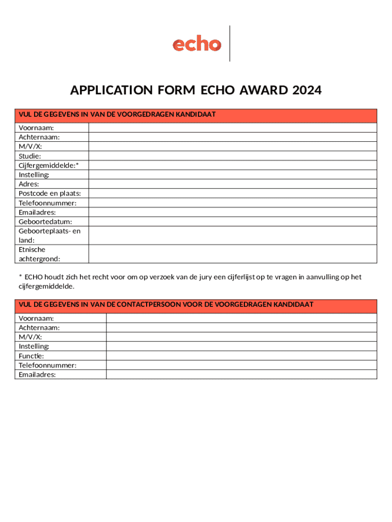 application echo award 2024 Doc Template | pdfFiller