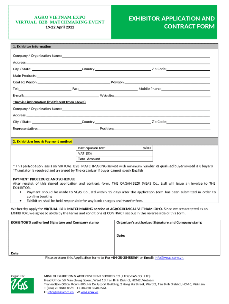 Agro Vietnam Expo 2022 Exhibitor Application and Contract Doc Template ...