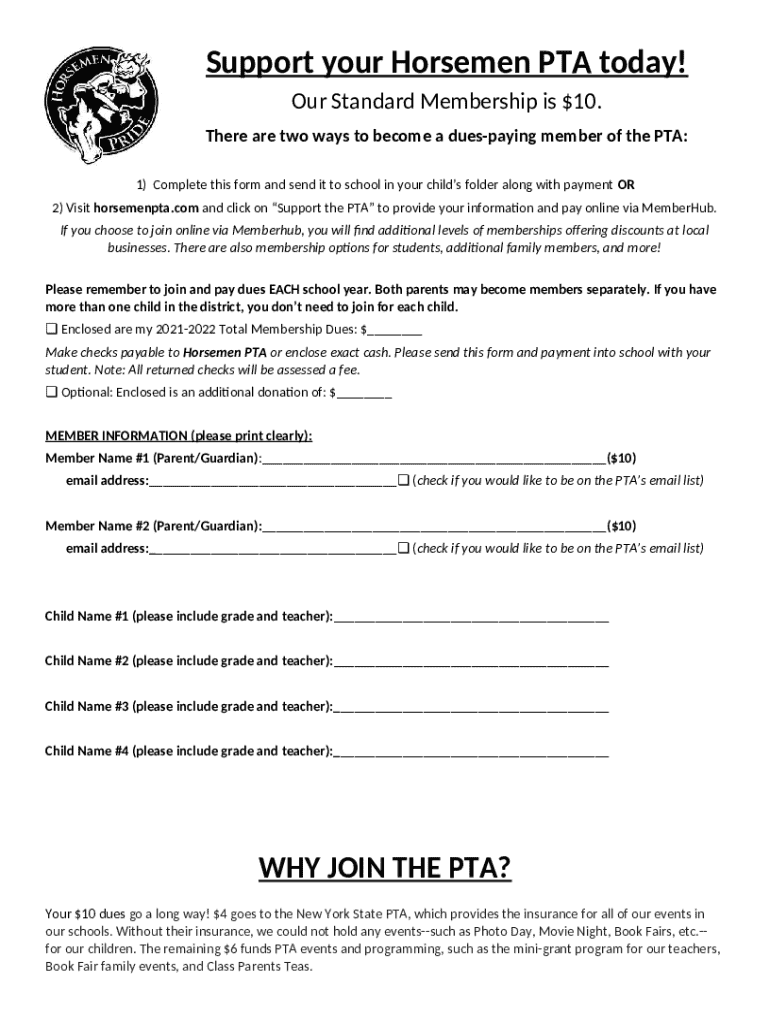 Horsemen Pta Membership Doc Template | pdfFiller
