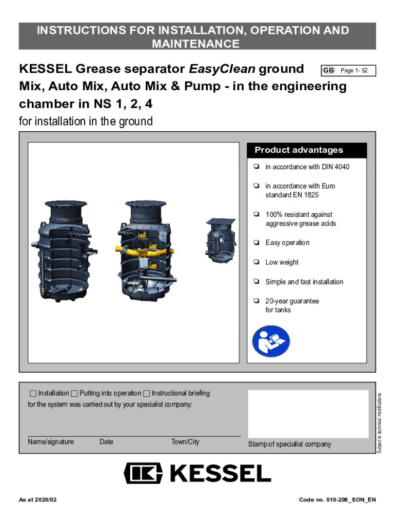 Fillable Online Setting Up / Installing The Grease Separator System; Fitting ... Fax Email Print ...