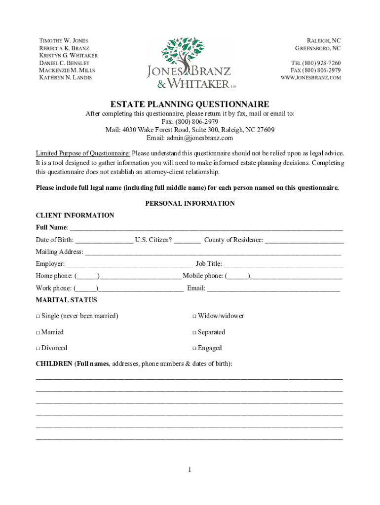 Fillable Online 2023 Estate Planning Questionnaire for Informed Decisions Fax Email Print ...