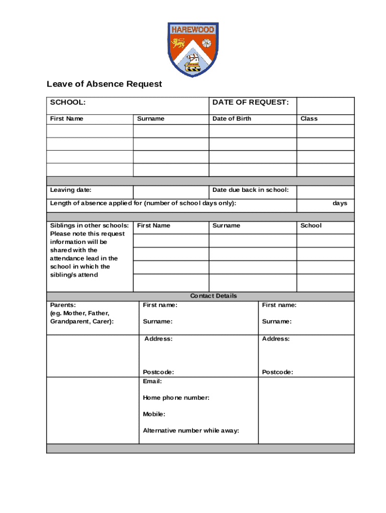 Leave of Absence Request Doc Template | pdfFiller