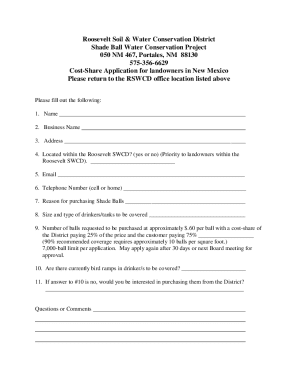 Fillable Online Shade Ball Water Conservation Project Application - Roosevelt Swcd 2023 Fax ...