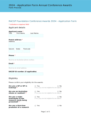 Fillable Online 2024 Racgp Foundation Conference Awards Application ...