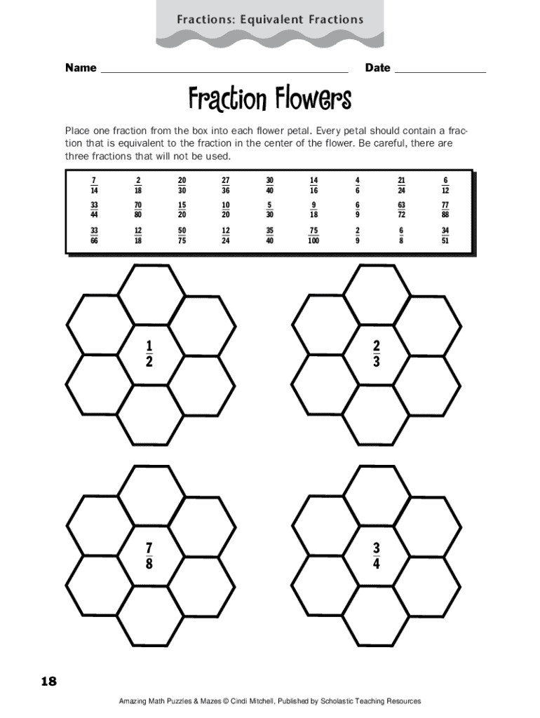 Fillable Online Equivalent Fraction Flowers by Organized in Fourth Fax ...