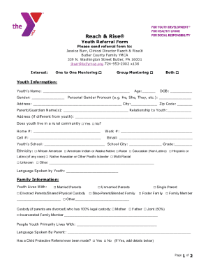 Fillable Online Reach & Rise Youth Referral Form 2023 - One to One ...