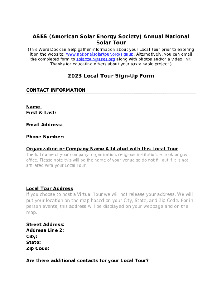 2023 Local Tour Sign-up Doc Template | pdfFiller