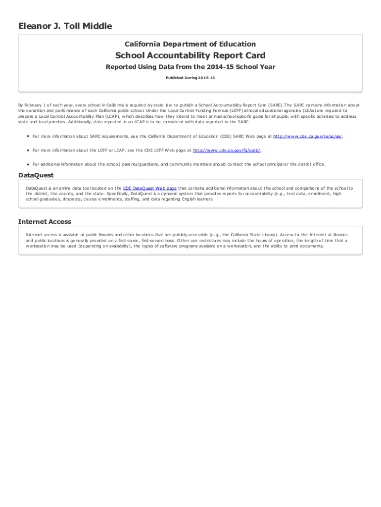 Fillable Online 2014-15 School Accountability Report Card for Eleanor J ...