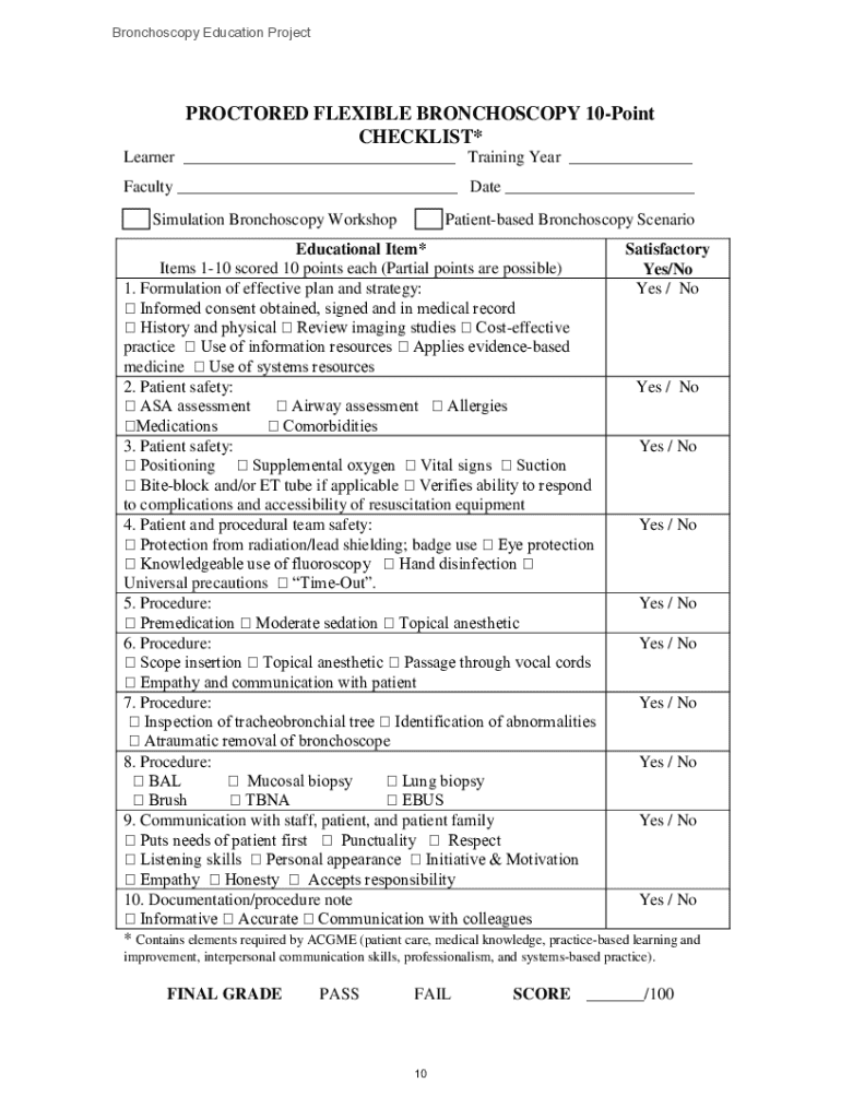 Fillable Online Proctored Flexible Bronchoscopy Checklist 2023 ...
