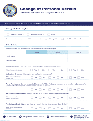 Fillable Online Change of Personal Details Form - 2023 | Catholic School Fax Email Print - pdfFiller