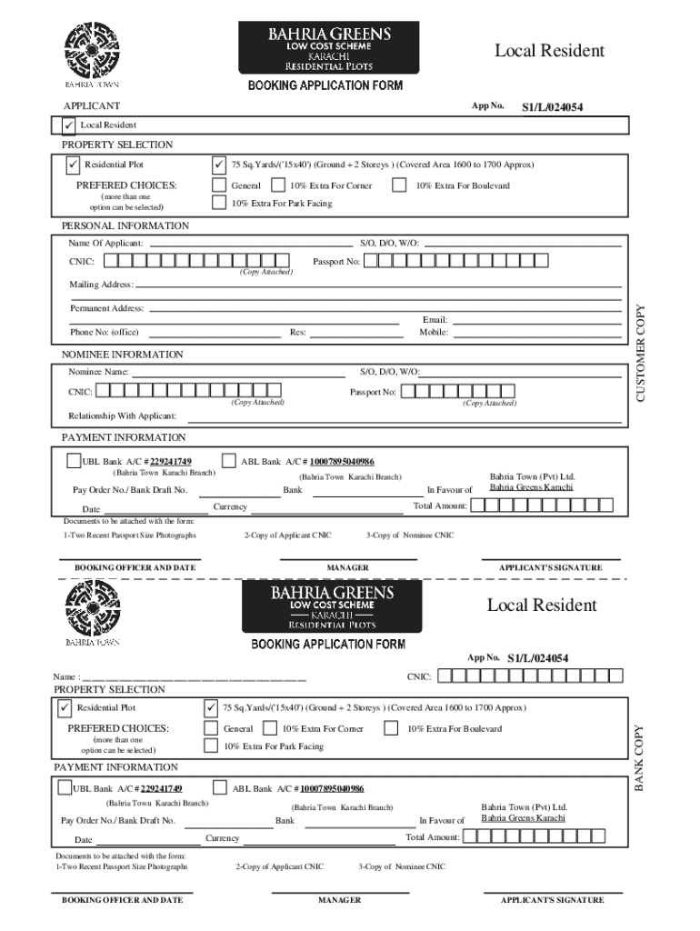 Fillable Online Bahria Town Karachi Residential Plot Application 2023 Fax Email Print - pdfFiller