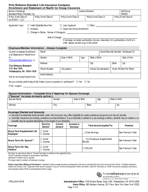 Fillable Online First Reliance Standard Group Insurance Enrollment 2023 ...